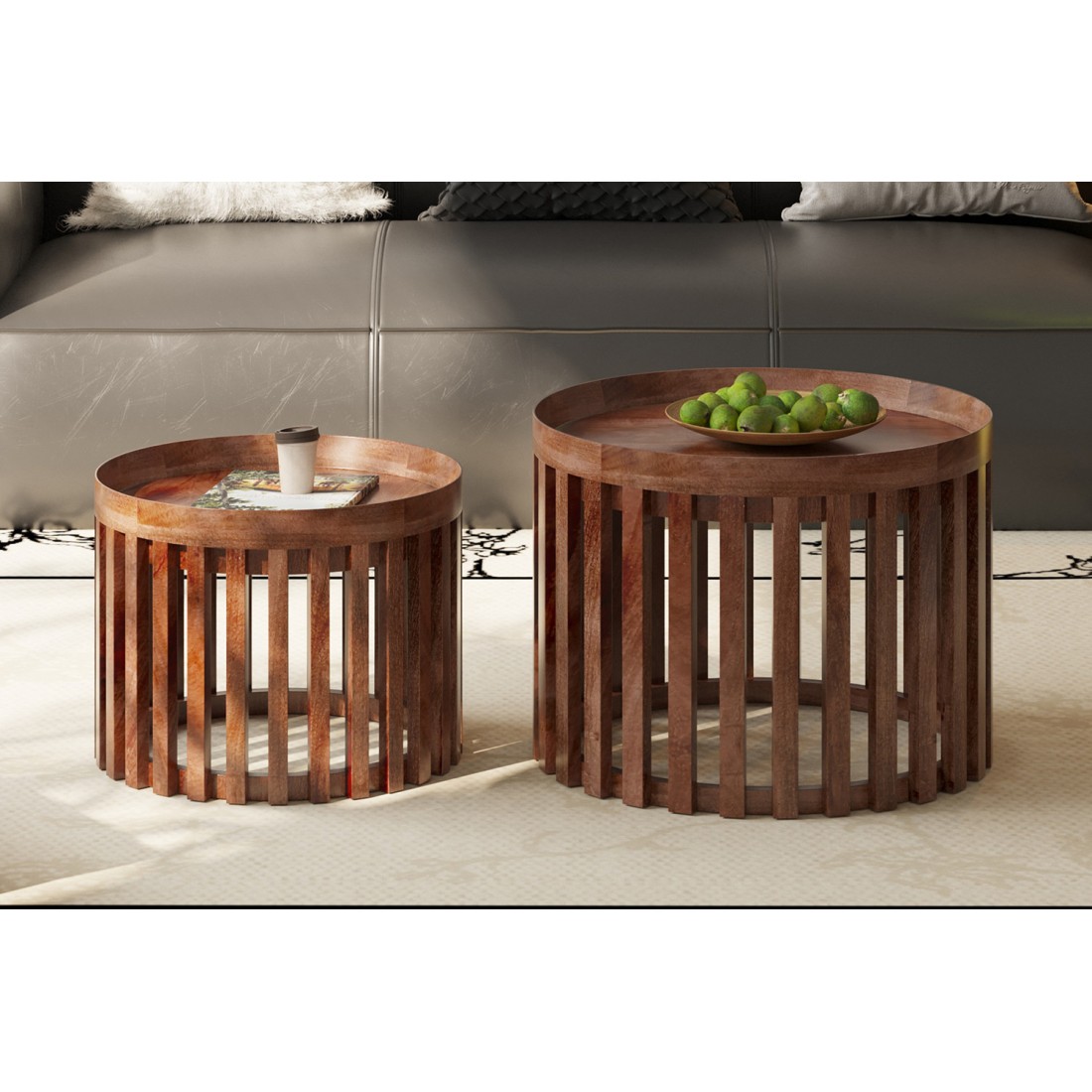 Set de deux tables basses rondes CANYON – Bois massif de manguier ...