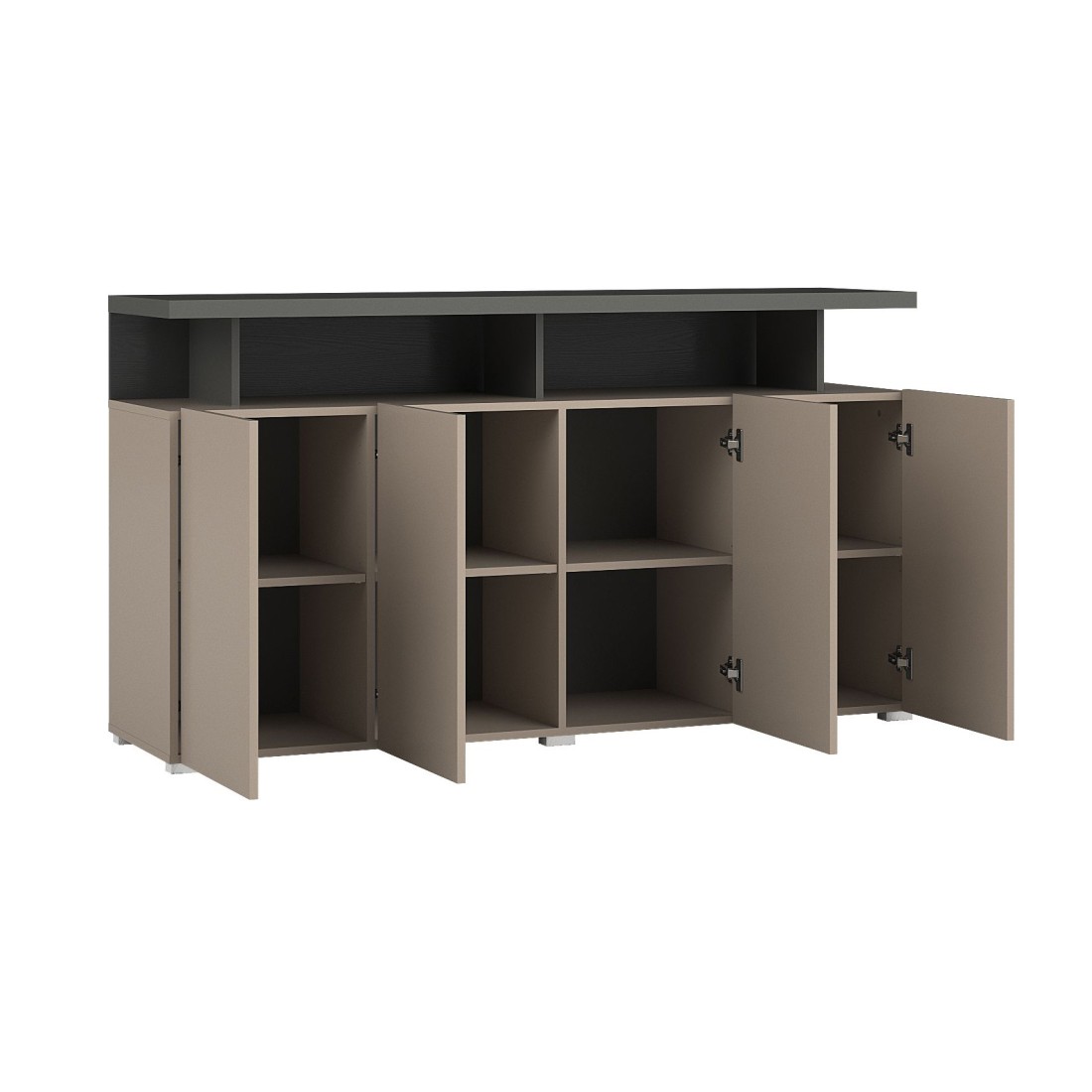Buffet NESS 4 portes – 12 niches – Rangement bas coloris Congo – Sans LED