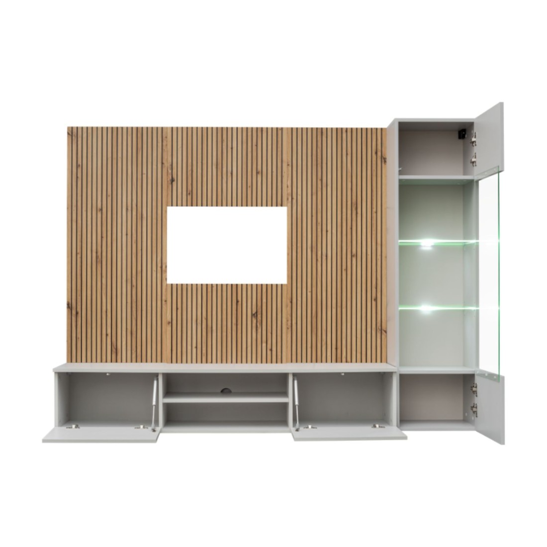 Composition murale IXAR – Meuble TV et vitrine suspendue – Avec LED