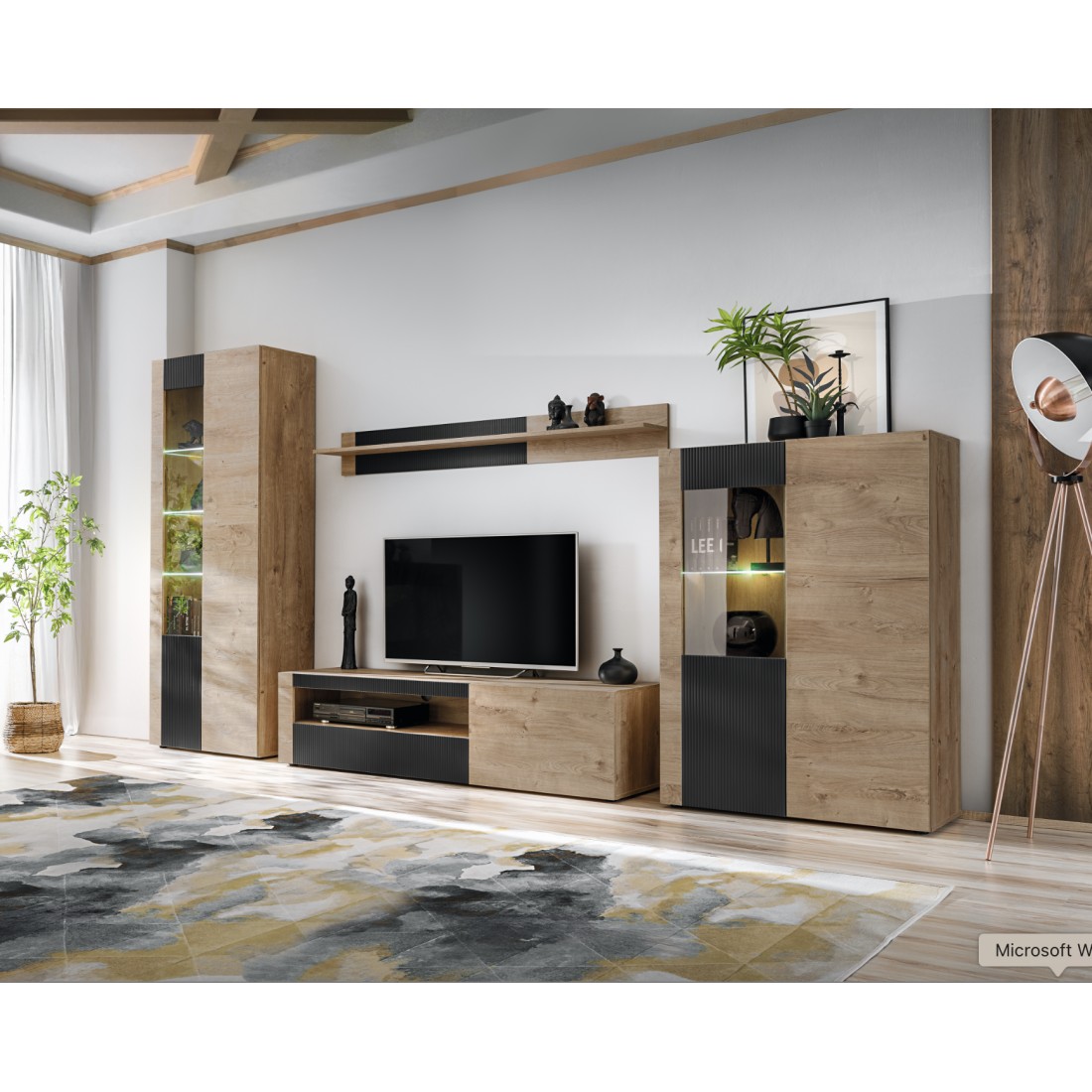 Buffet DOUM – Chêne clair et noir – L90 x H132 x P40 cm