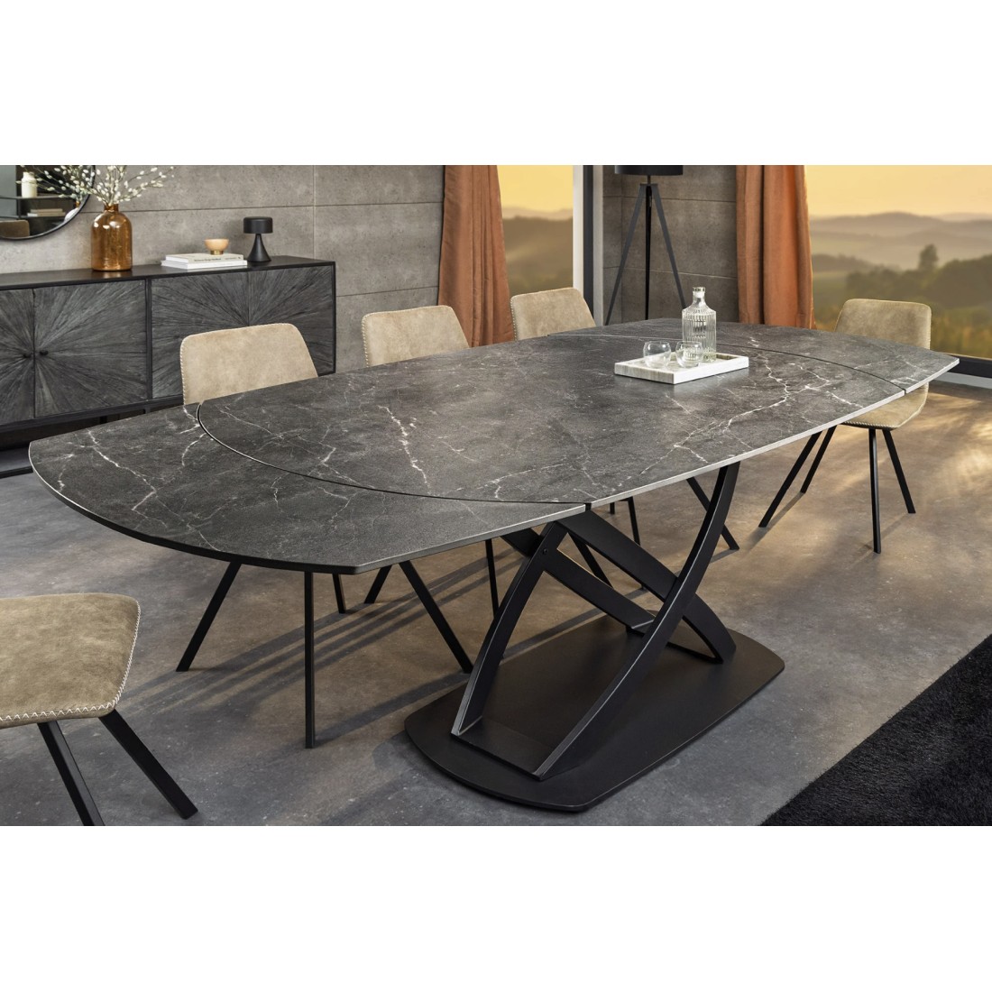 Table ATONIA ovale extensible 130 à 190 cm – Plateau céramique effet ...
