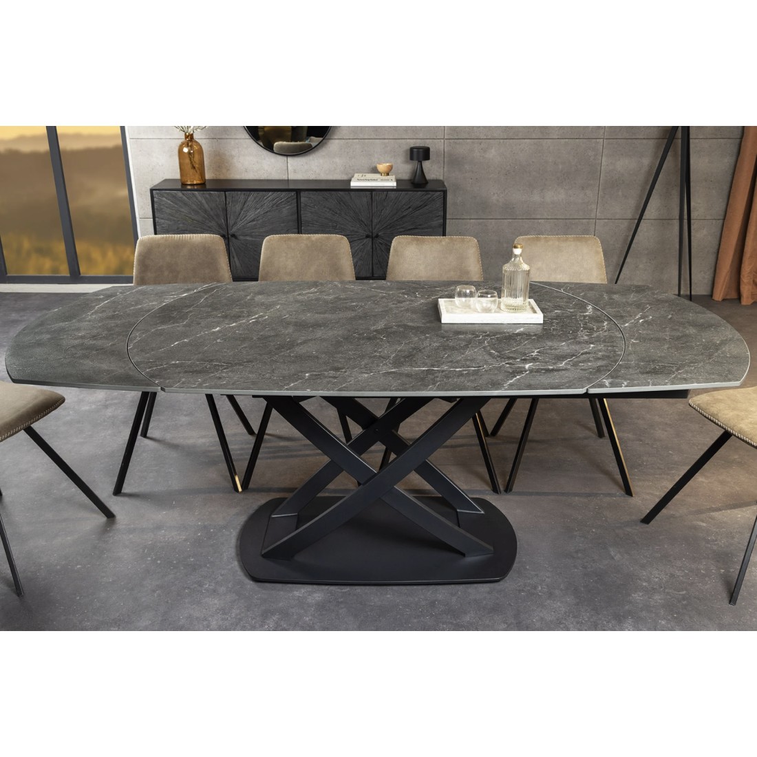Table ATONIA ovale extensible 130 à 190 cm – Plateau céramique effet ...