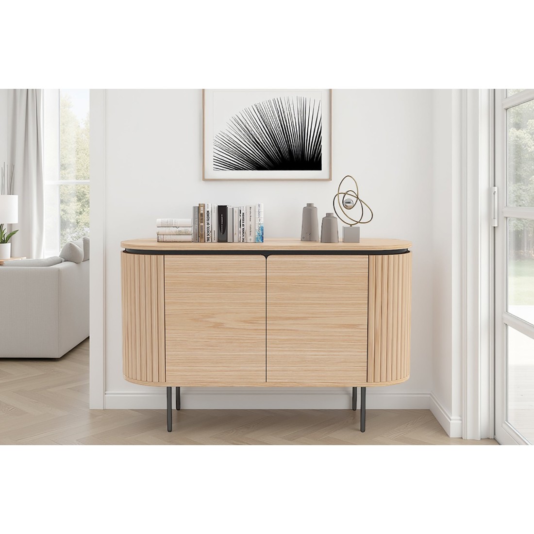 Buffet SÖREN 120 cm – 2 portes chêne clair et noir – Style scandinave ...