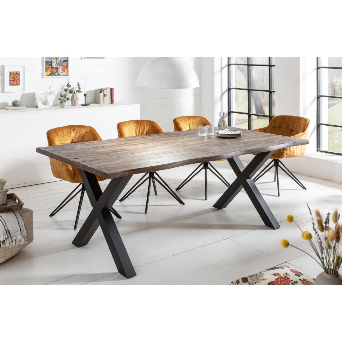 Table de salle à manger NALKO – 200 cm – Bois massif d’acacia et métal ...