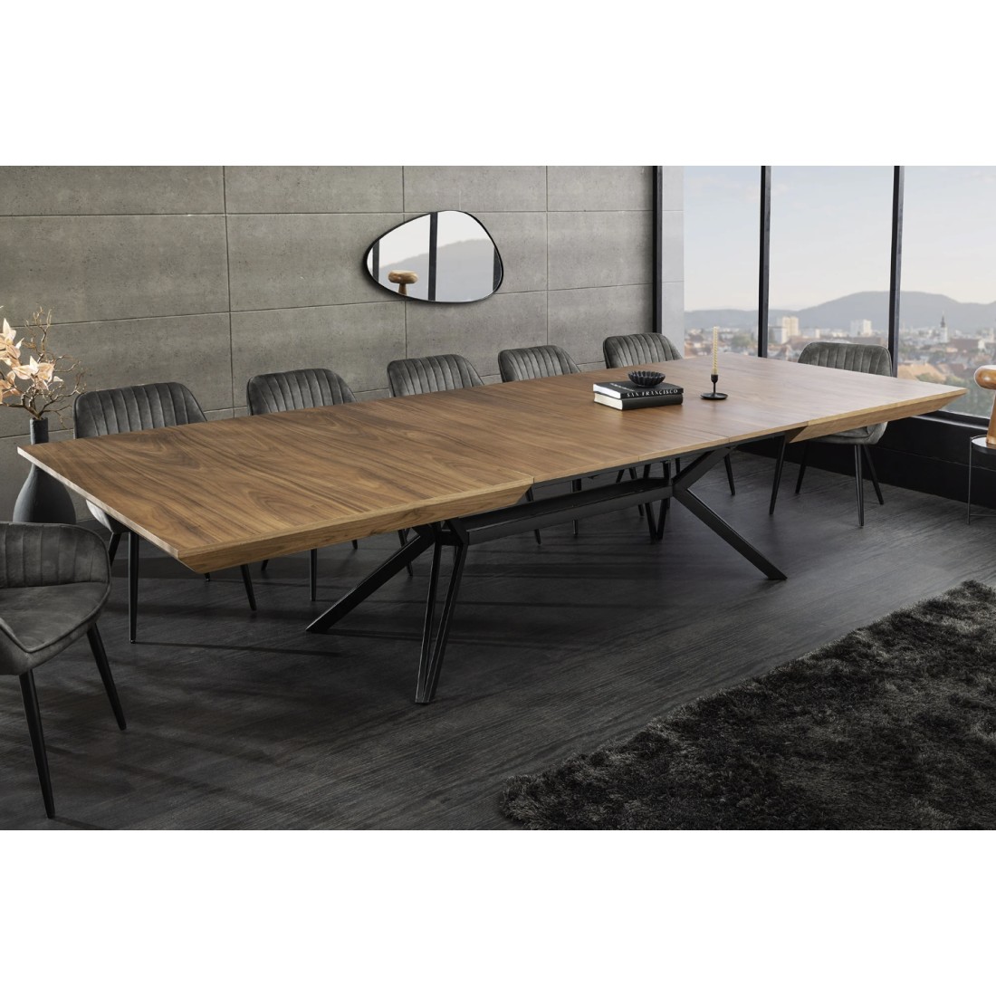 Table de salle à manger RADIAM 200–320 cm – MDF plaqué noyer foncé ...