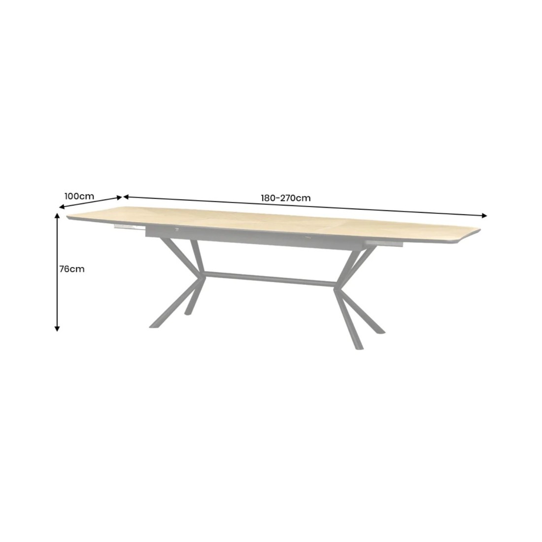Table de salle à manger GRANI 180–270 cm – Placage chêne clair & métal ...