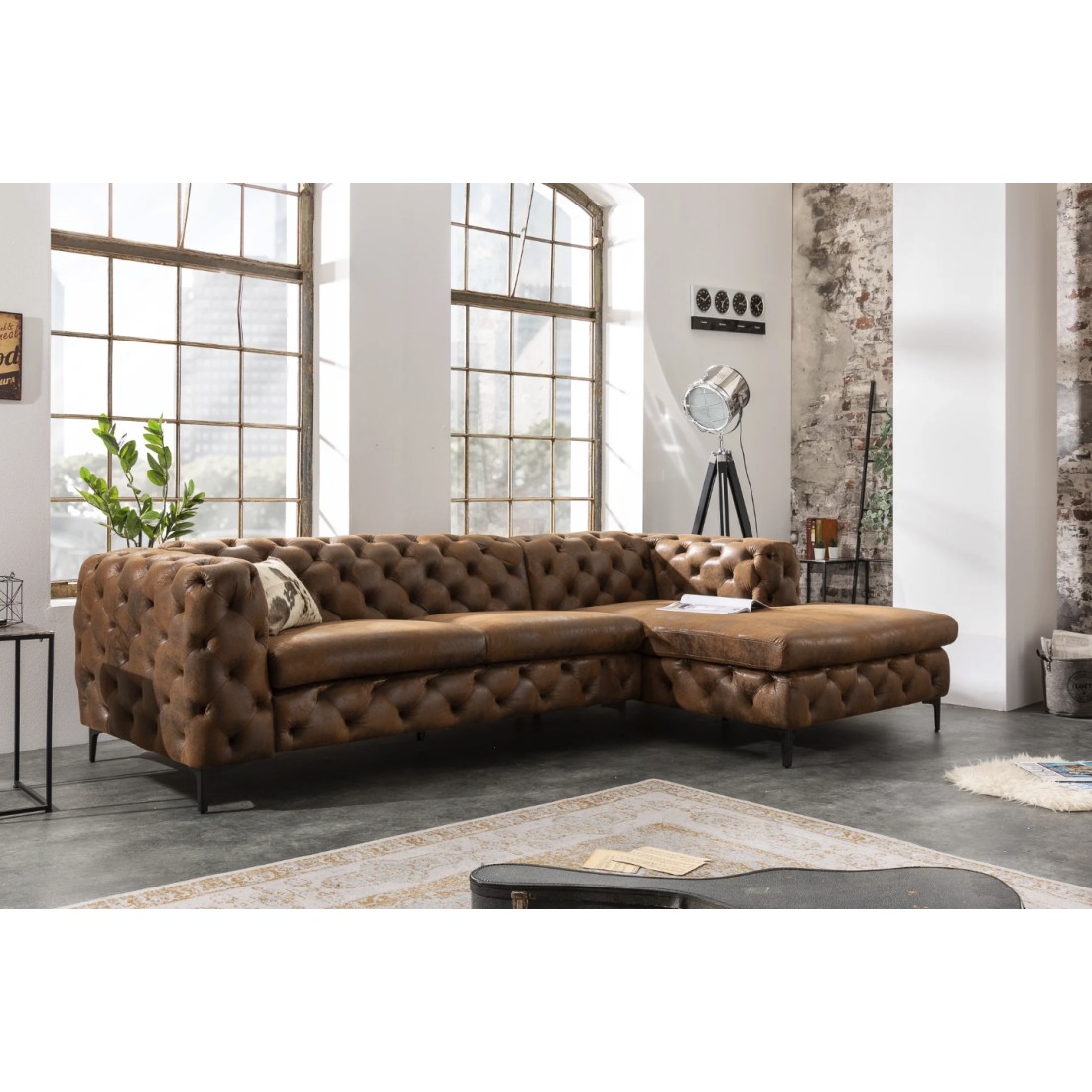 Canapé d’angle VELENA marron – Canapé baroque en microfibre élégant