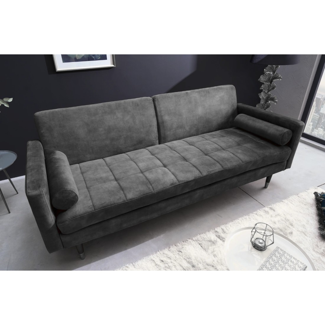 Canapé droit ATELIA gris convertible – Canapé-lit design en velours